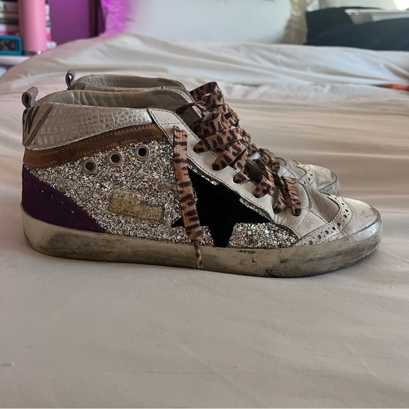 Golden Goose | Shoes | Authentic Silver Sequin Cheetah Lace Mid Star ...